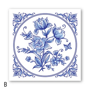 Vintage Flower Tile Stickers, 16 Stickers in Set, Wall and Floor ...