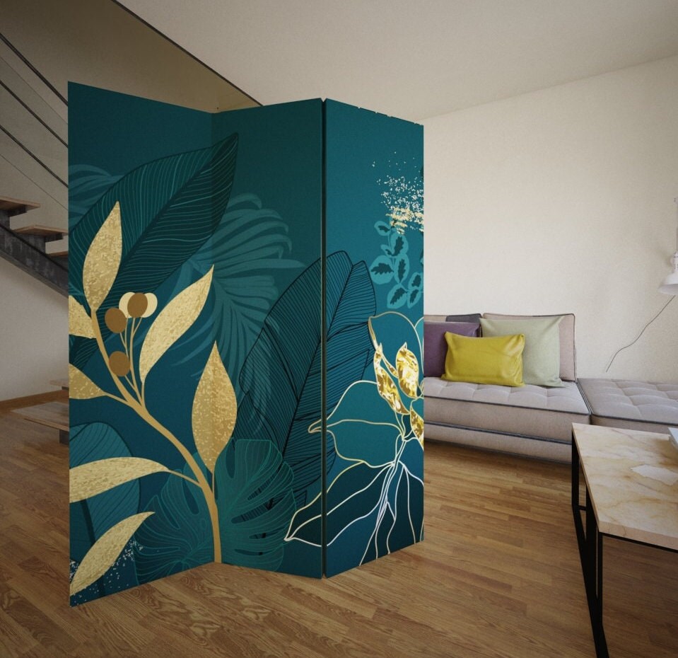 Gold Tropical Room Divider Folding Screen Room Divider 3 - Etsy