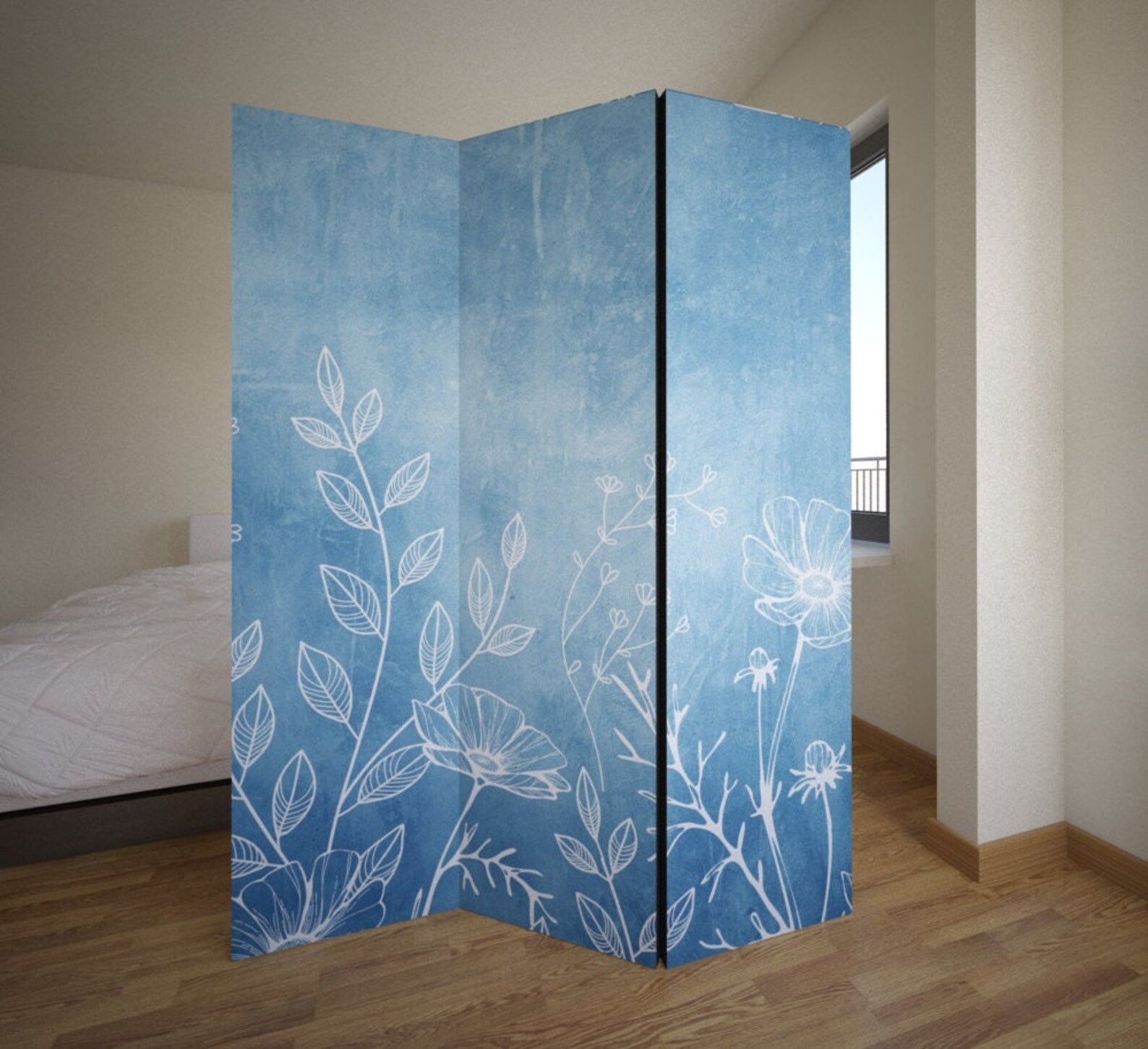 Blue Flower Room Divider Folding Screen Room Divider 3 and - Etsy