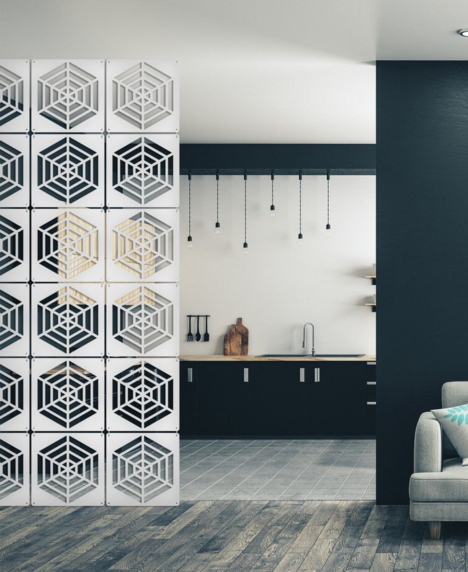 Spider Web Modular Wall Panels - Interior Room Partition - White Black ...
