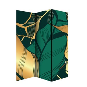 Green Gold Leaves Room Divider, Folding Screen, Room Divider - 3 and 5 ...