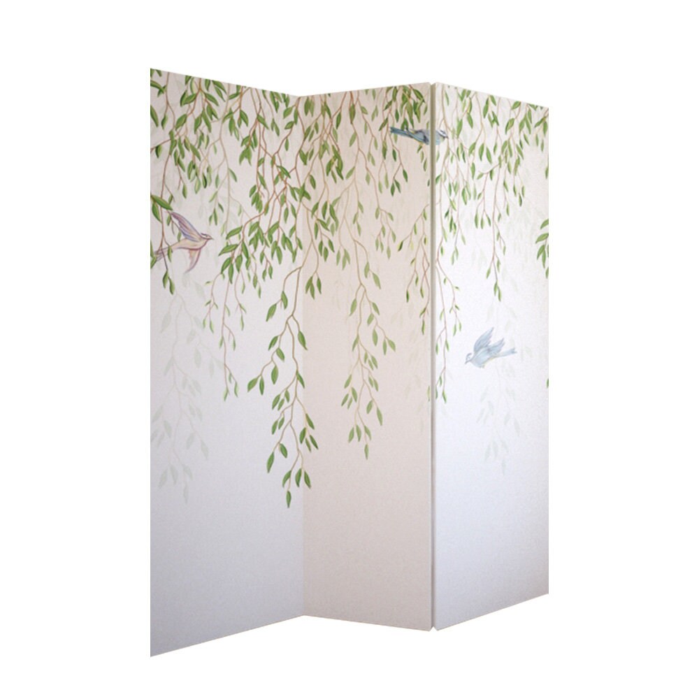 Green Leaves Birds Room Divider Folding Screen Room Divider - Etsy