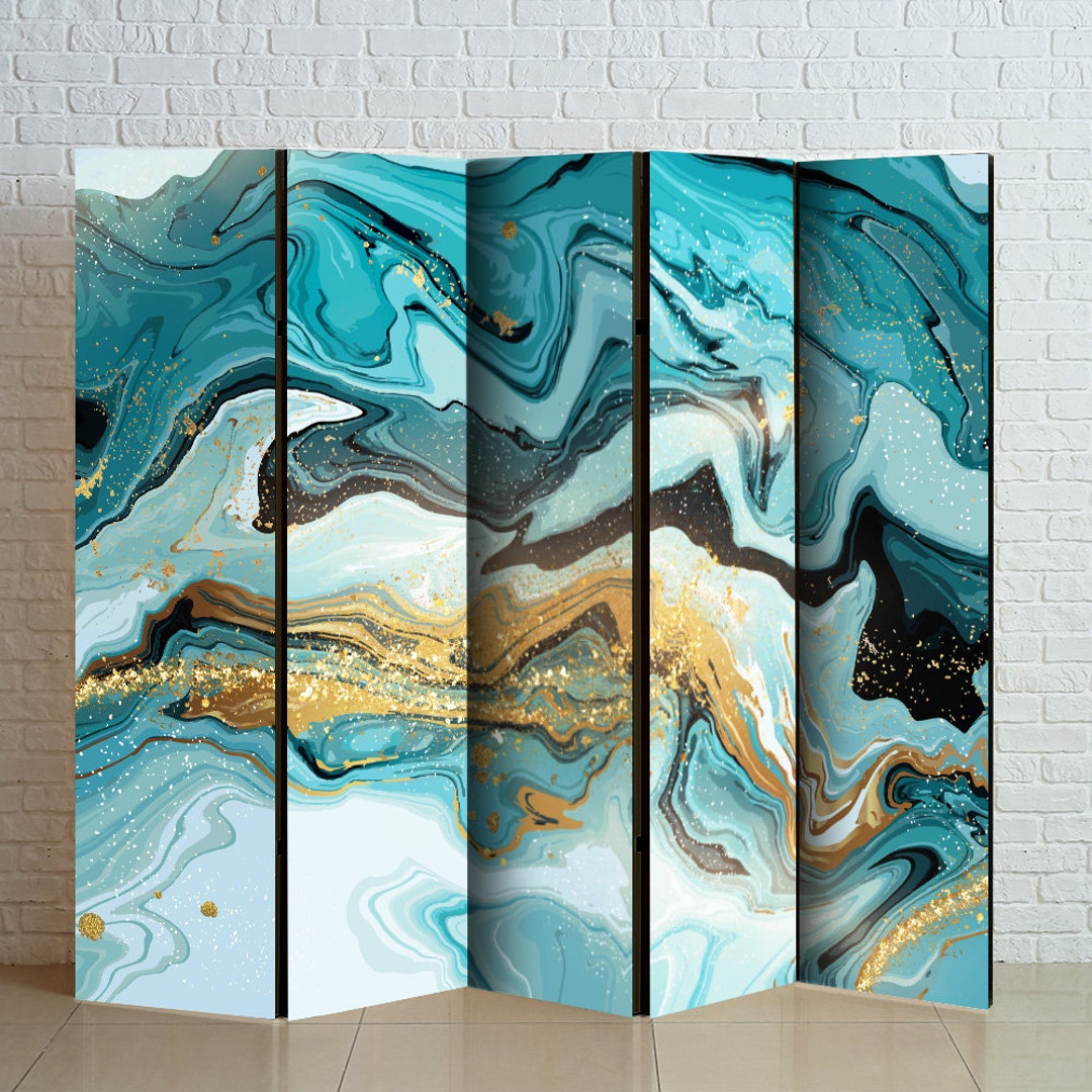 Light Blue Abstract Room Divider, Minimalistic Style, Folding Screen ...