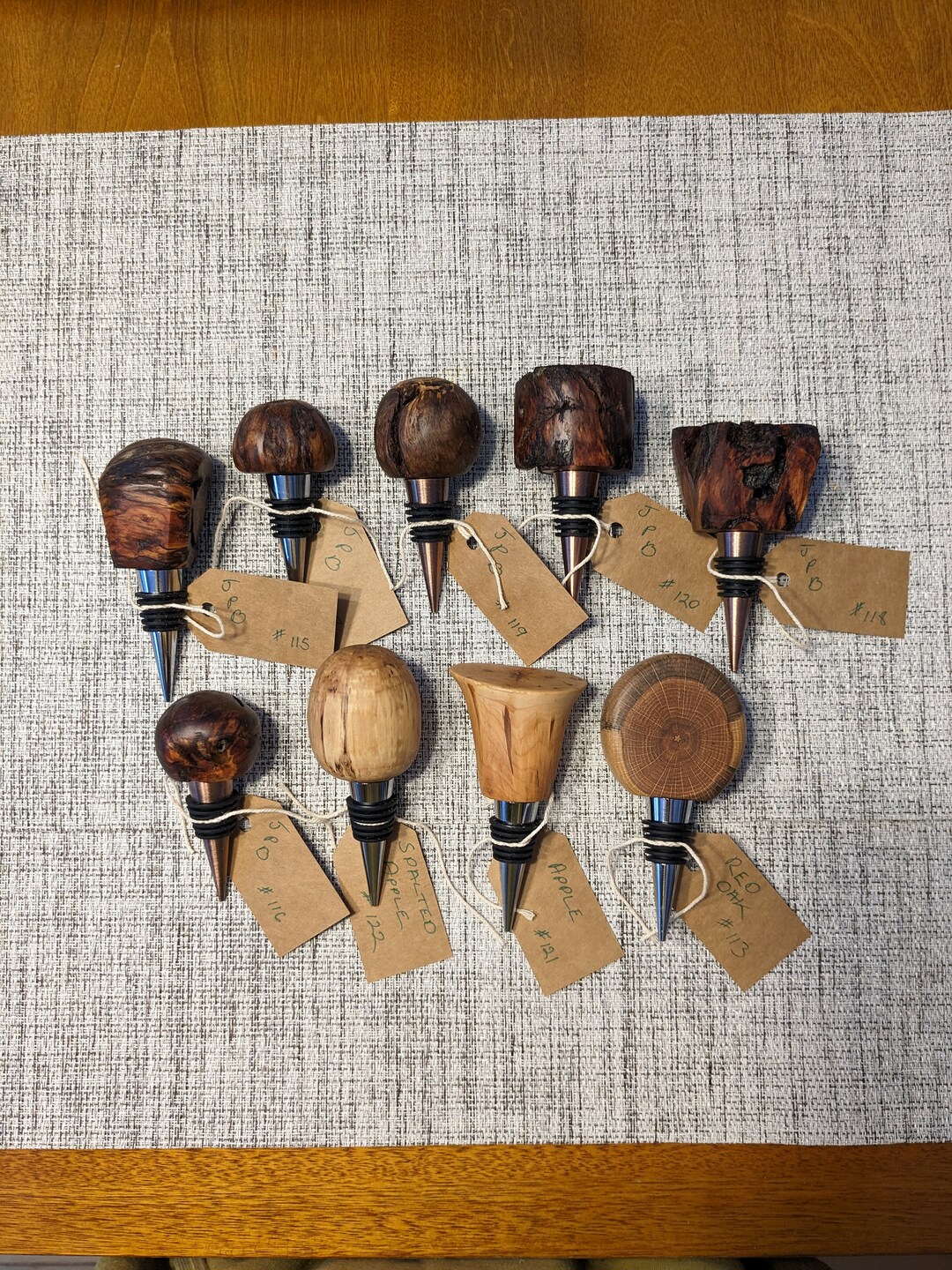 Wooden Wine / Bottle Stoppers Jack Pine Burl, Oak & Apple Wood Beeswax ...