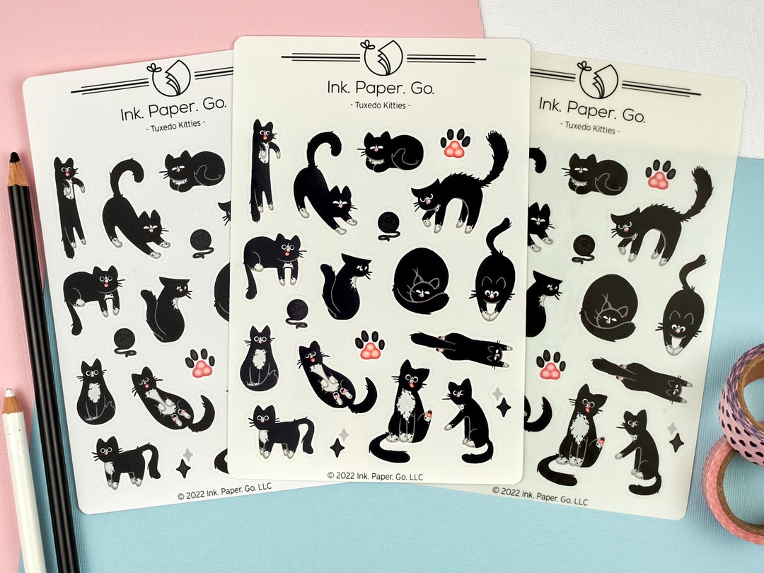 Tuxedo Kitties Kiss Cut Sticker Sheet | Black and White Cat Stickers ...