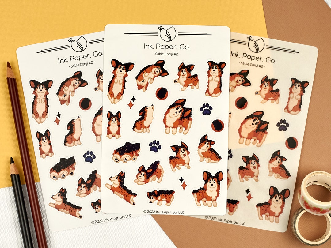 Sable Corgi #2 Kiss Cut Sticker Sheet | Black Sable Corgi, Brown Sable ...