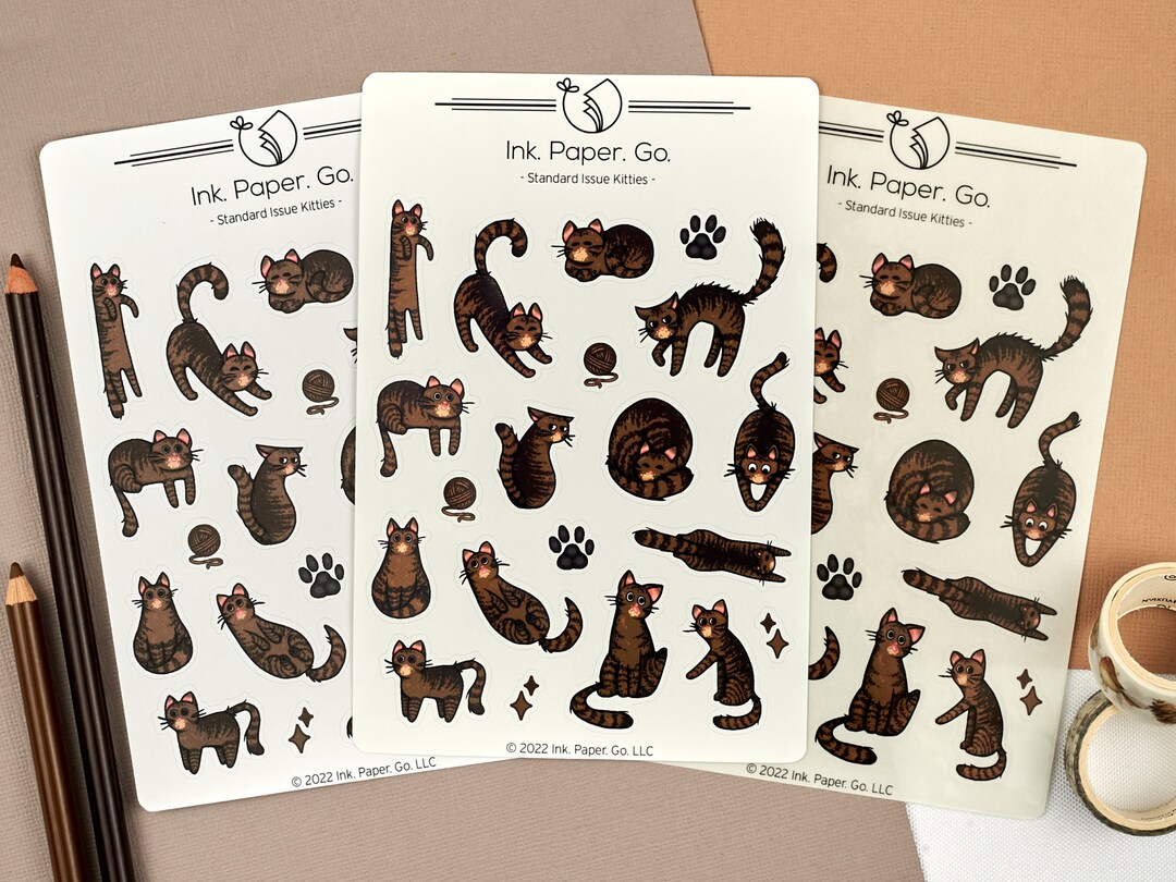 Standard Issue Kitties Kiss Cut Sticker Sheet | Cute Tabby Cat Stickers ...