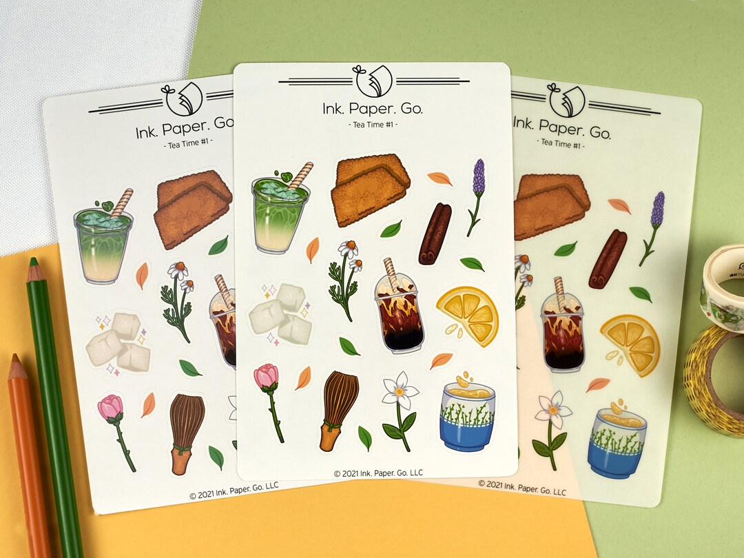 Tea Time #1 Kiss Cut Sticker Sheet | Cute Tea Stickers, Boba Bubble Tea ...