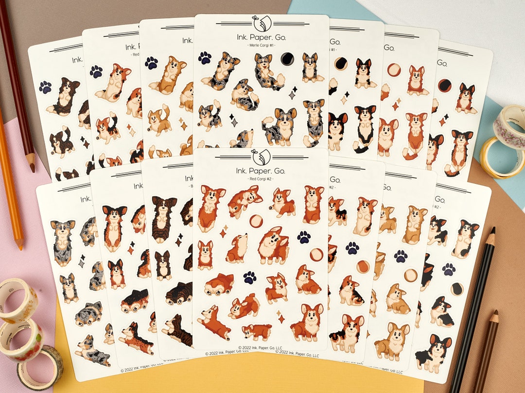 A Rowdy of Corgis Kiss Cut Sticker Sheet Set | Cardigan Welsh Corgi ...