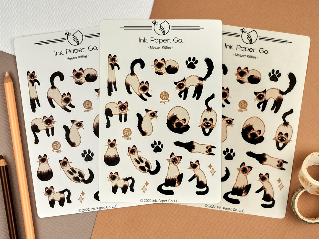 Meezer Kitties Kiss Cut Sticker Sheet | Siamese Cat Sticker, Fuzzy Cat ...