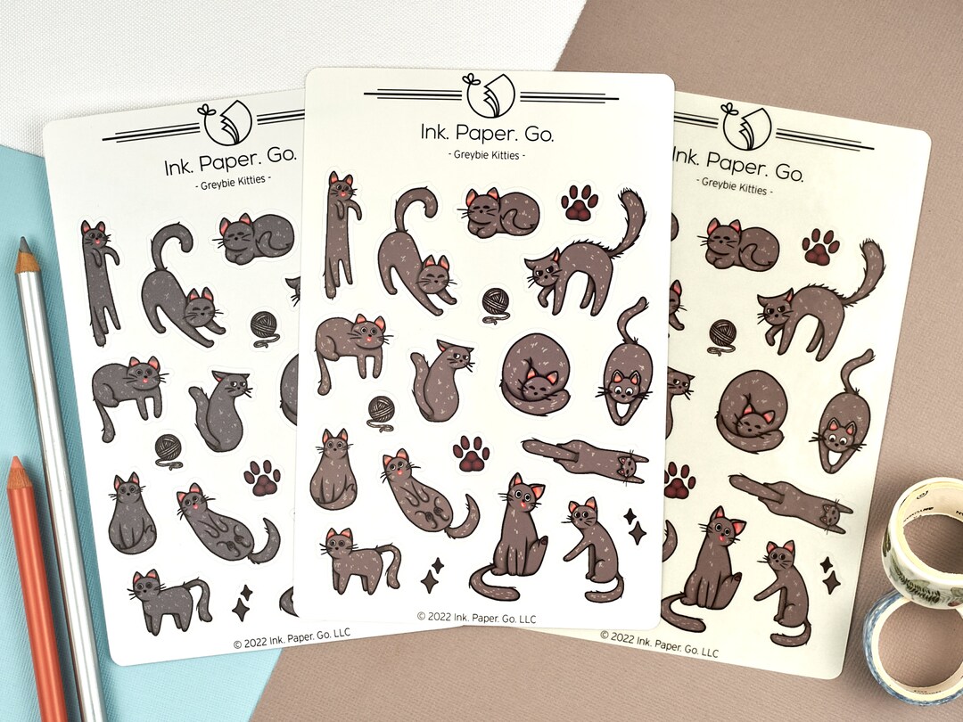Greybie Kitties Kiss Cut Sticker Sheet | Grey Cat Stickers, Pet Loss ...