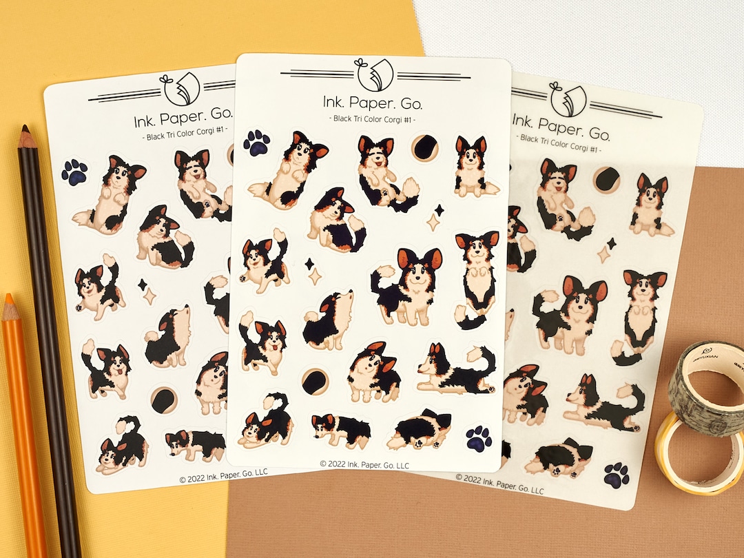 Black Tri Color Corgi #1 Kiss Cut Sticker Sheet | Cute Tricolor Corgi ...