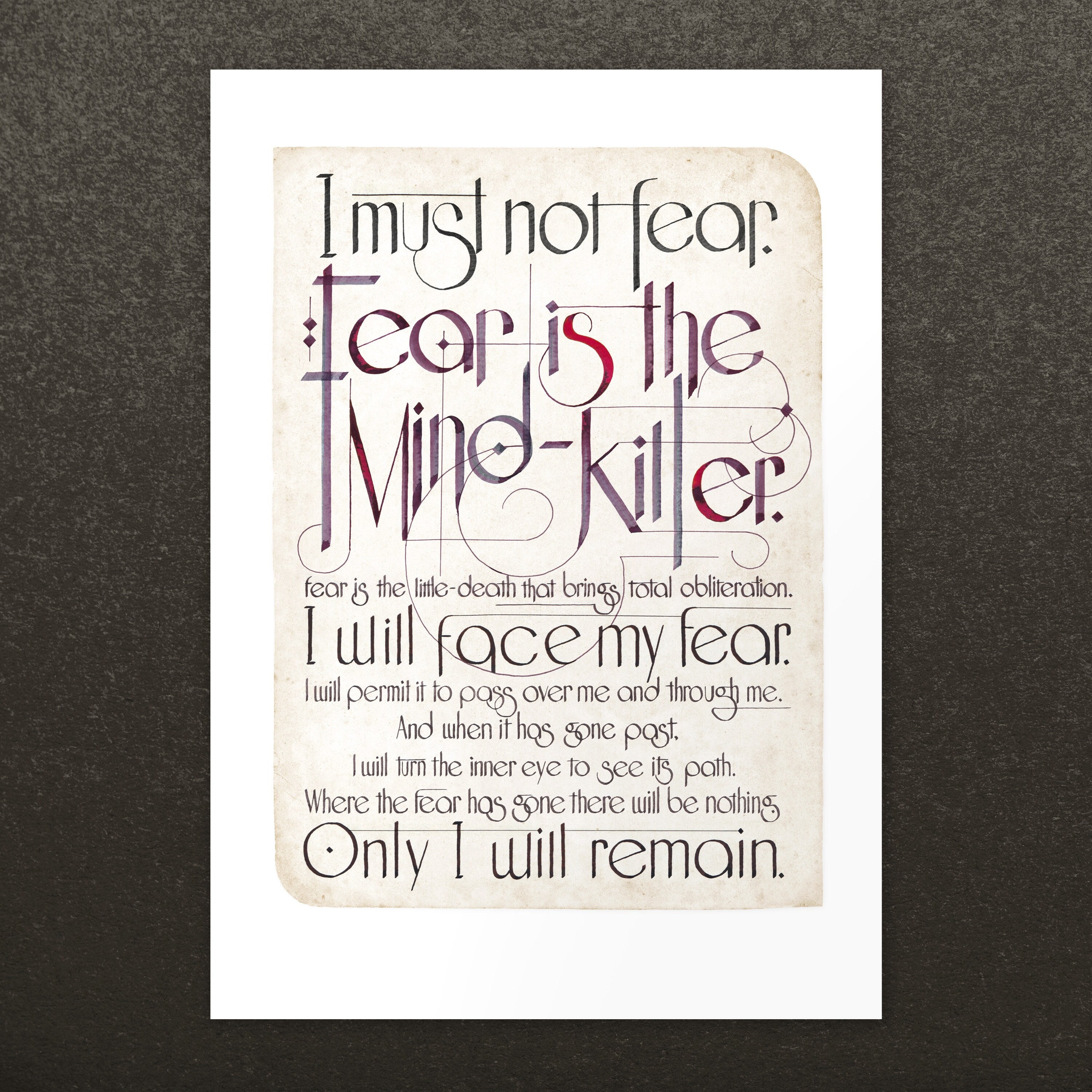 Dune Litany Against Fear Quote Fear is the Mind-killer Inspired A4/A3 ...