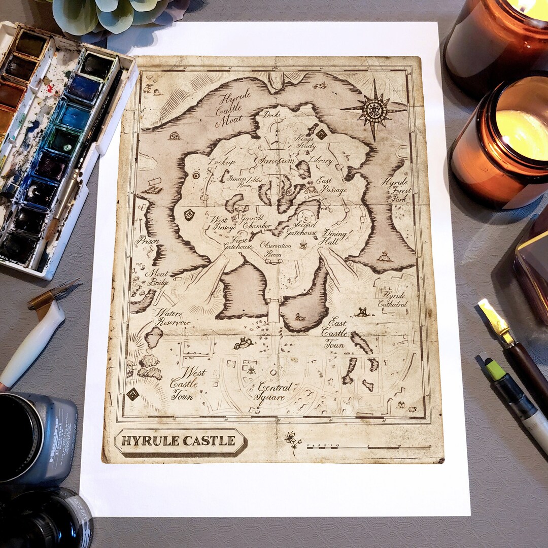 Zelda: Breath of the Wild Hyrule Castle Map Art Print A4 BOTW Video ...