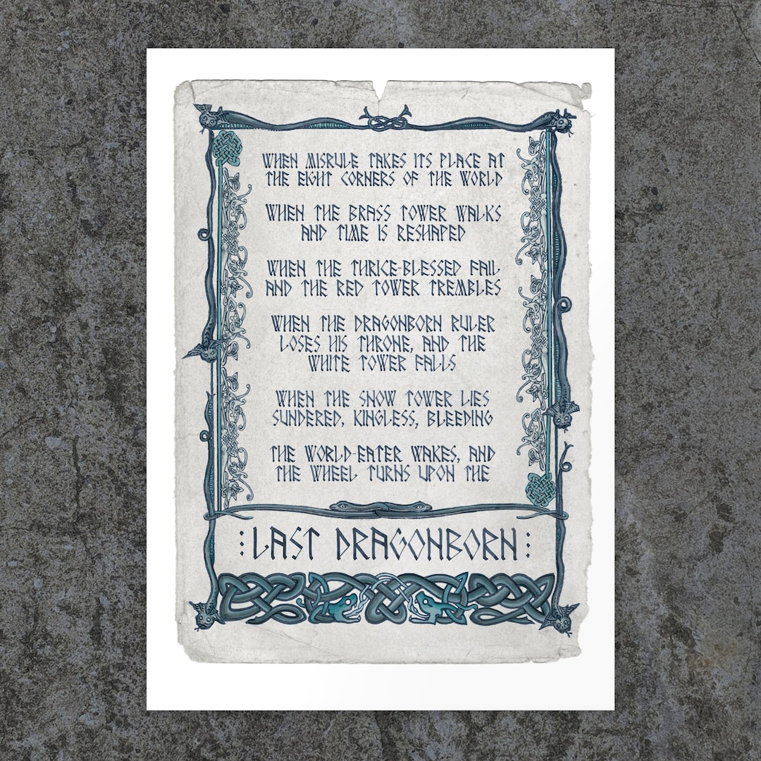 Skyrim Elder Scrolls Dragonborn Prophecy Quote Calligraphy Wall Art ...