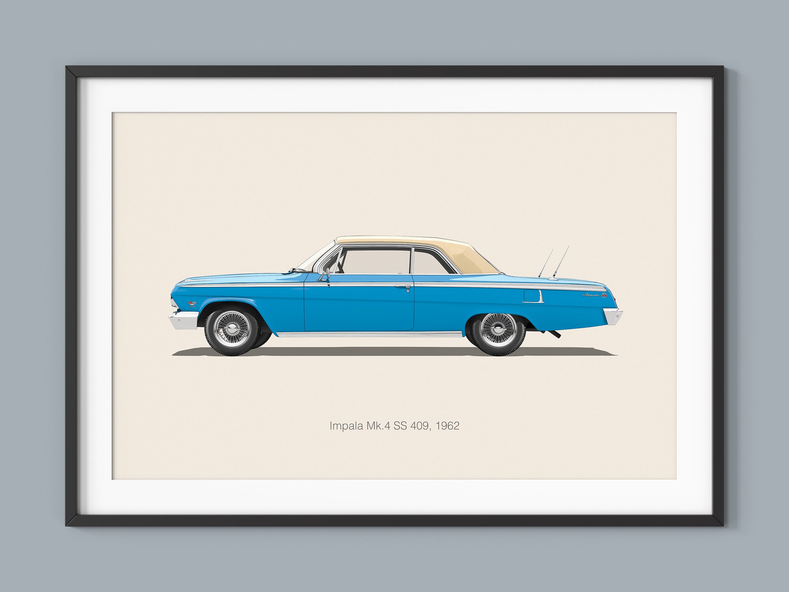 Chevrolet Impala Car Posters Illustration Prints Wall Art for Kids Boys ...