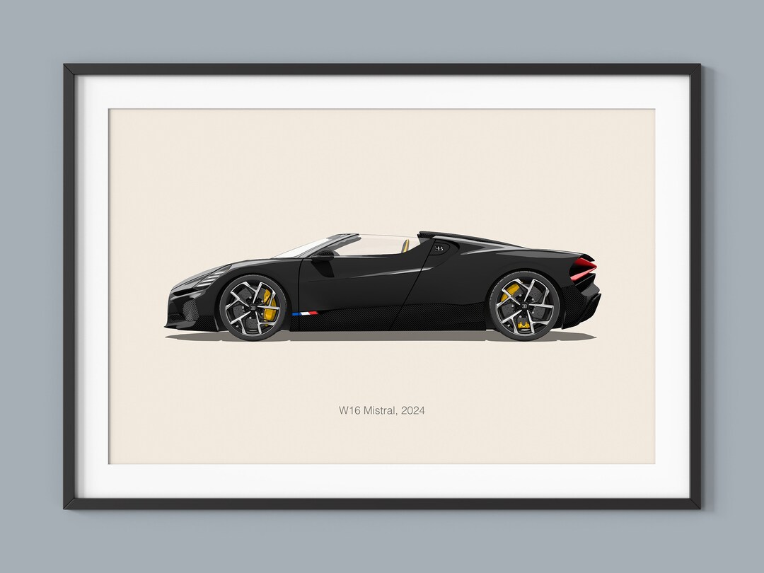 Bugatti W16 Mistral Car Poster Illustration Print Wall Art for Kids ...