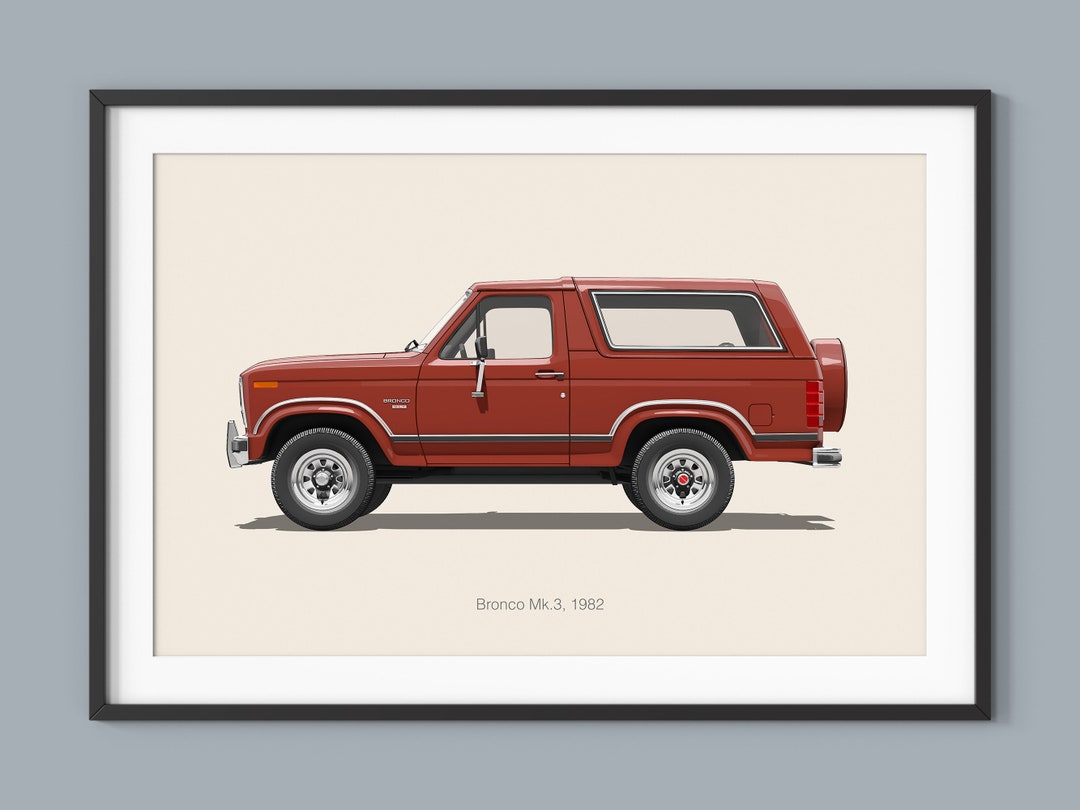 Ford Bronco 1982 Car Posters Illustration Prints Wall Art for Kids Boys ...