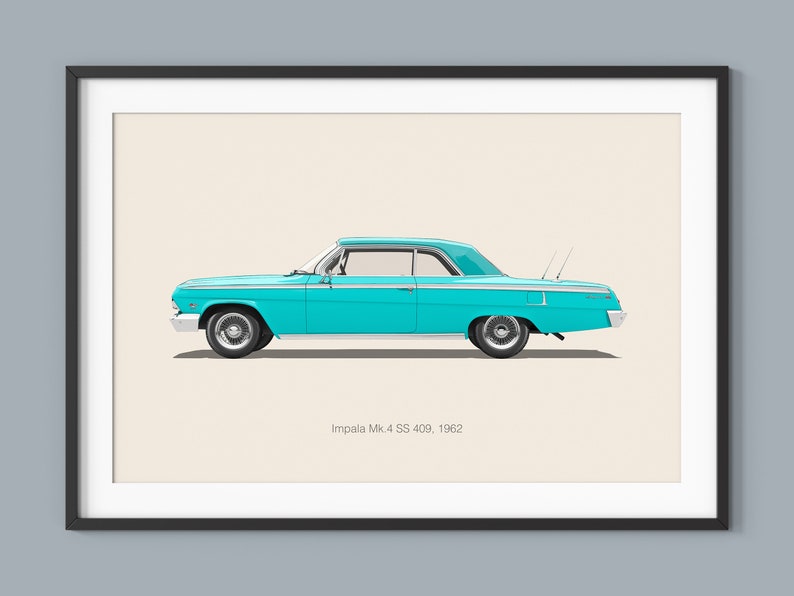 Chevrolet Impala Car Posters Illustration Prints Wall Art for Kids Boys ...