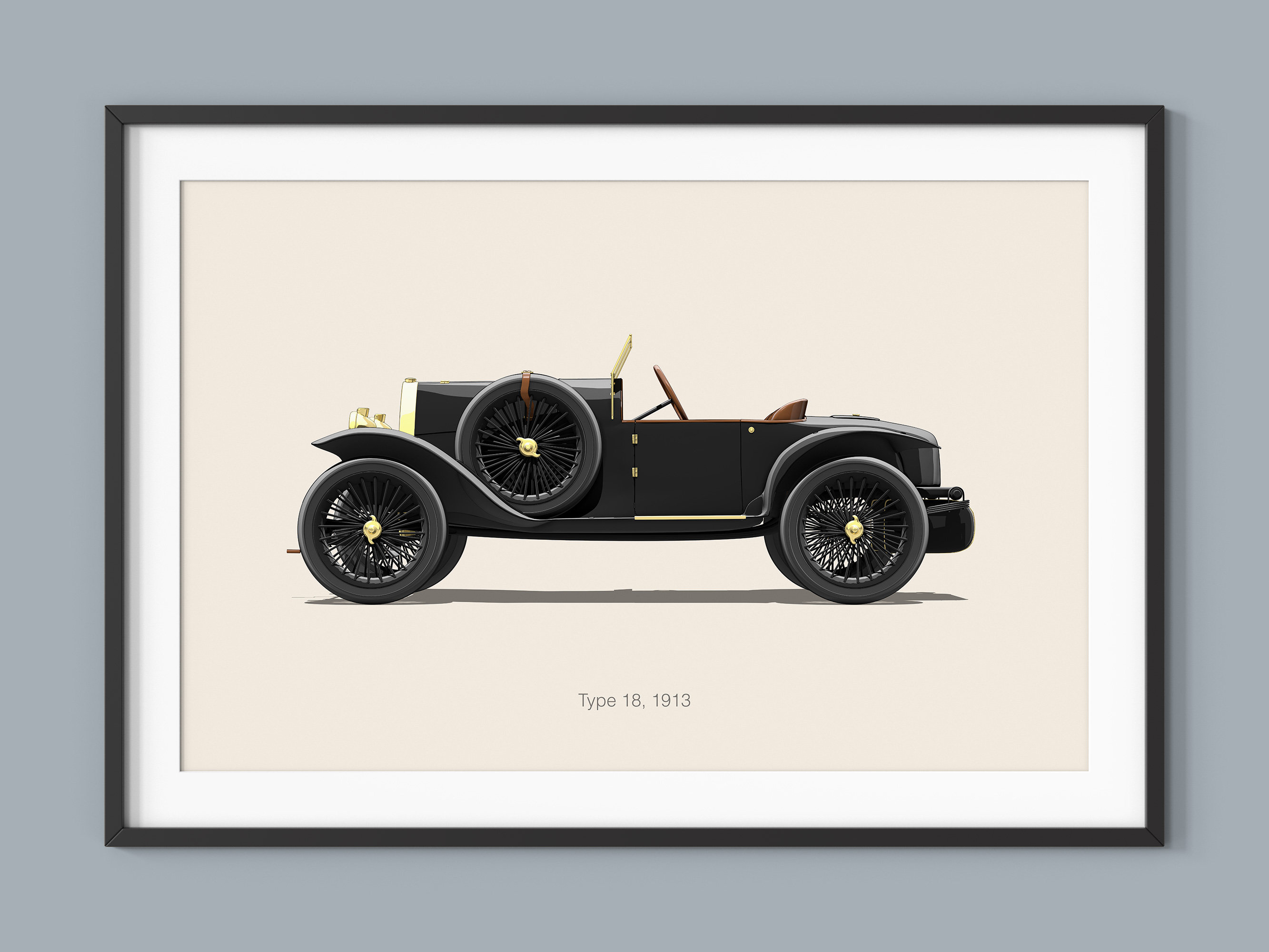 Bugatti Type 18 Car Posters Illustration Prints Wall Art for - Etsy