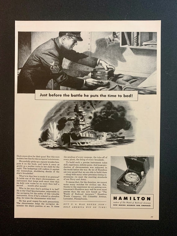 1943 Hamilton Watch WW2 Propaganda Ad Original Vintage War - Etsy