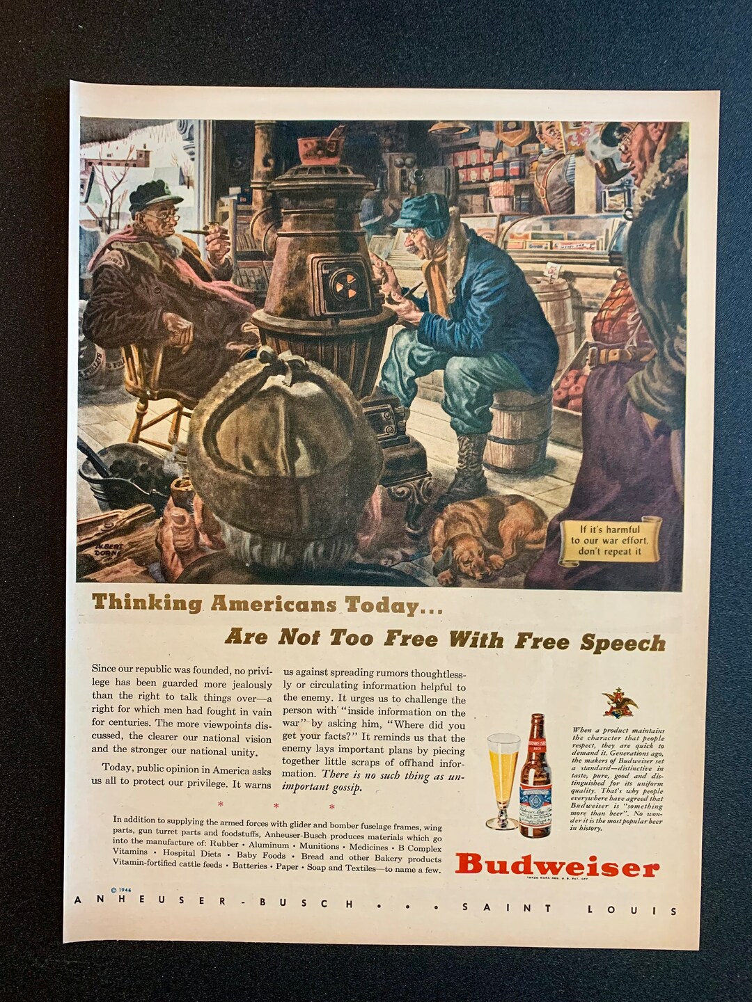 1944 Budweiser Beer Advertisement Original Vintage WW2 Ads - Etsy