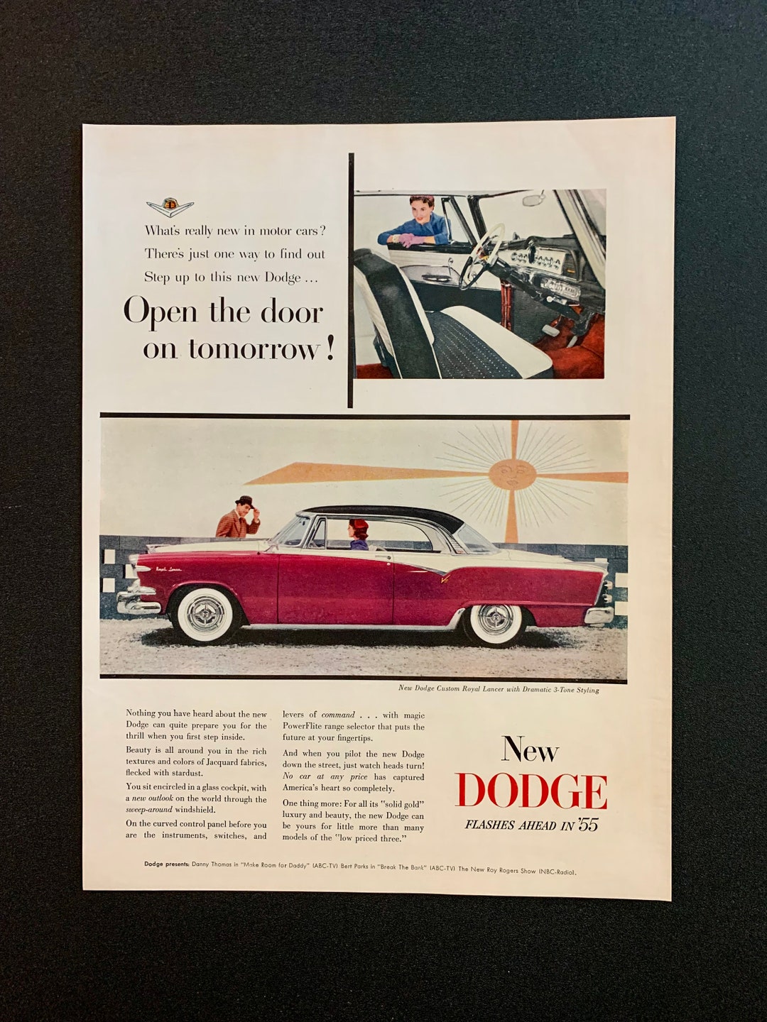 1955 Dodge Custom Royal Lancer Advertisement Original Vintage Classic ...