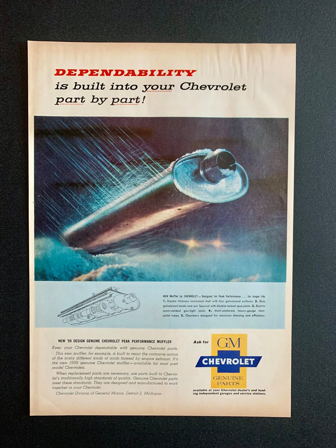 1959 Genuine Chevy Parts Advertisement Original Vintage Classic Car Ads ...