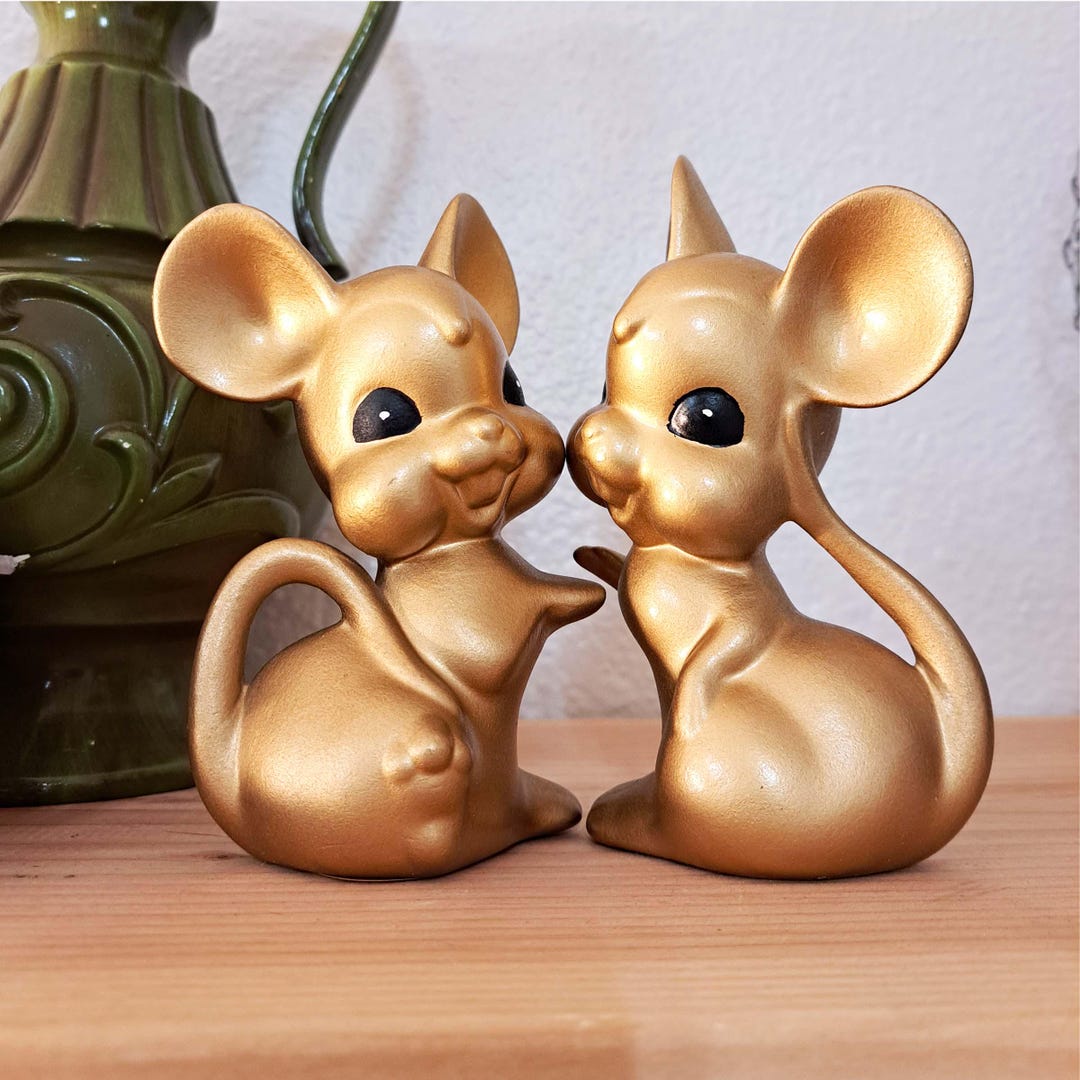 Vintage 60's Mid Century Kitsch Ceramic Gold Mice Figurines - Etsy