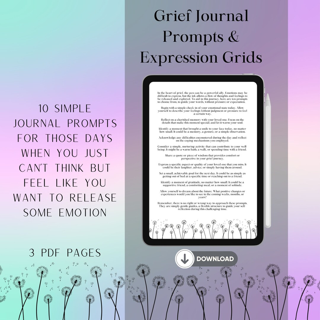Grief Journal Prompts & Expression Grids Digital Download. Bereavement ...