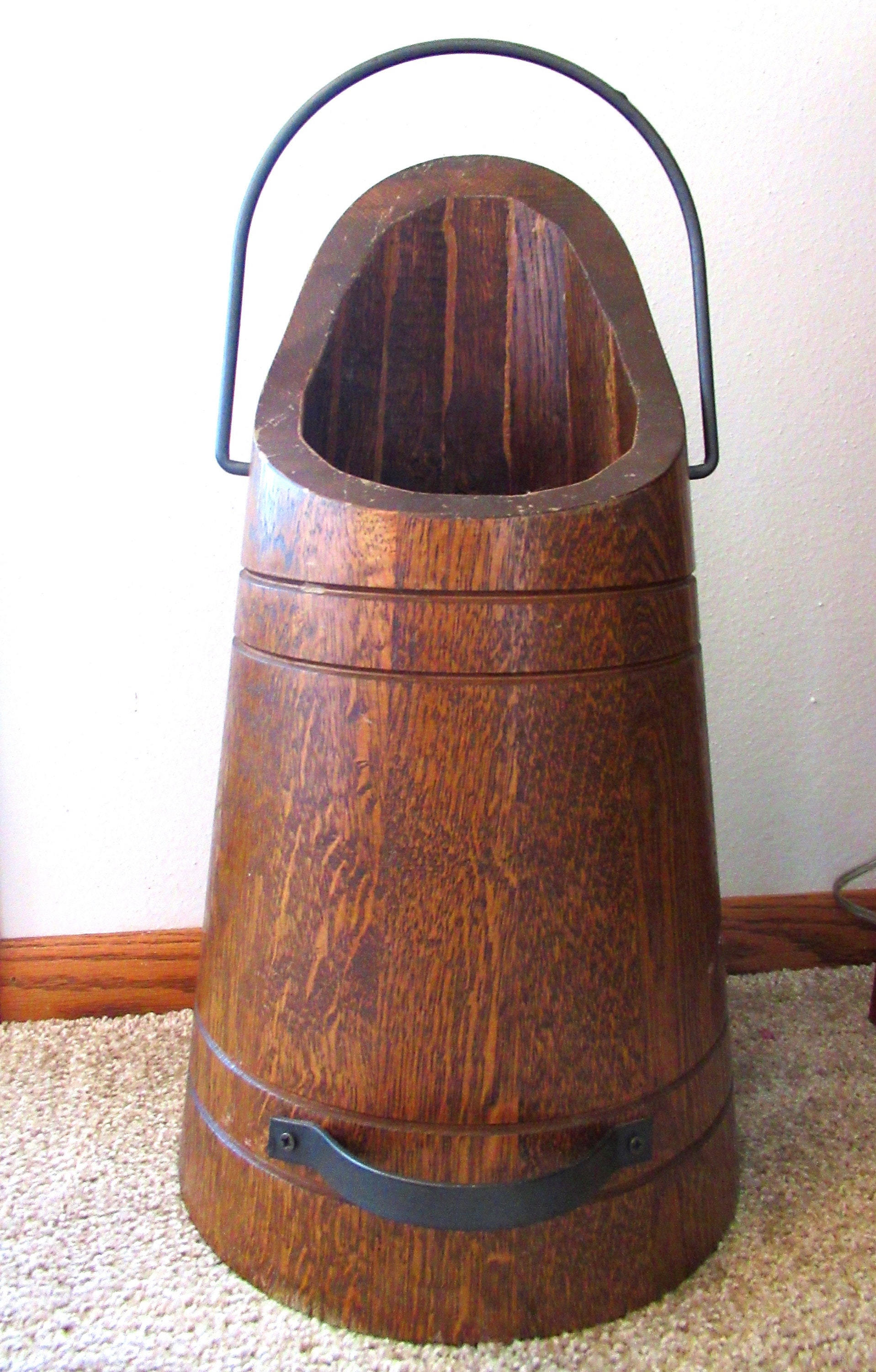 Oak Wood Scuttle Umbrella Stand Floor Vase Cabin Country Farm House ...