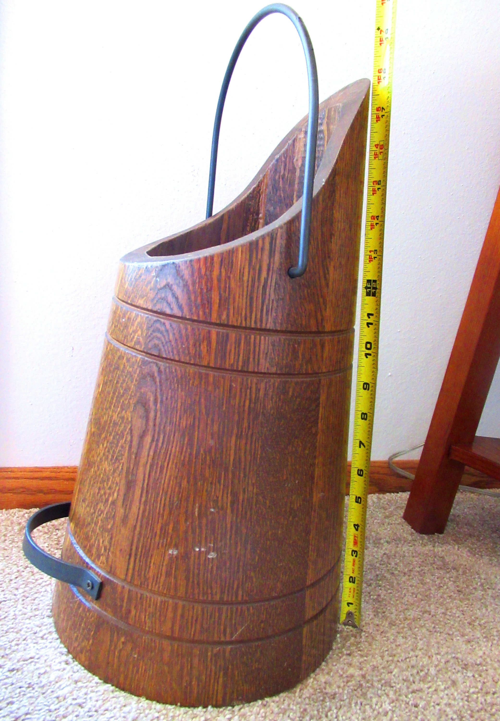 Oak Wood Scuttle Umbrella Stand Floor Vase Cabin Country Farm House ...