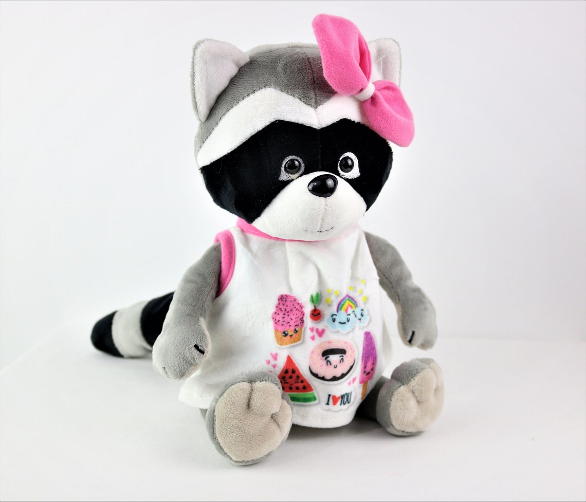 Raccoon Soft Toys Raccoon Girl Plush Toy White Dress Fruits - Etsy