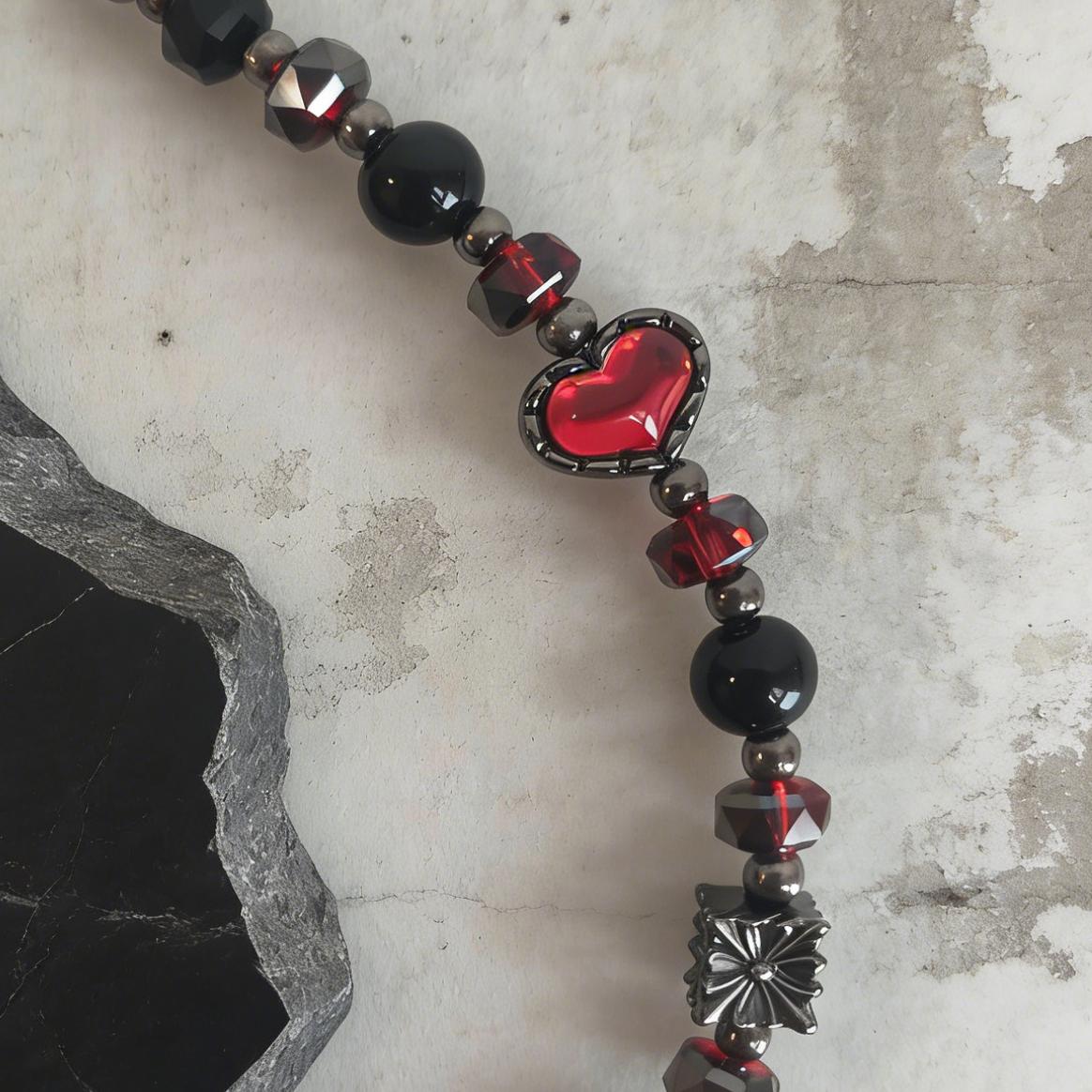 Gothic Phone Strap Red Black Crystal Beaded Wrist Lanyard Zirconia Bow ...
