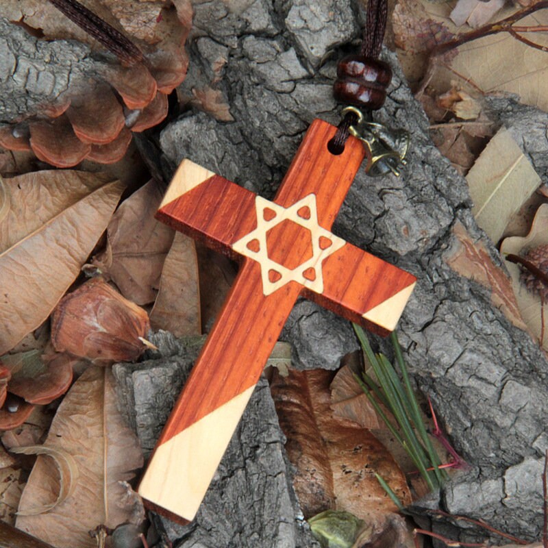 Rosewood & Cedar Cross Necklace With Star of David – Handcrafted Wooden ...