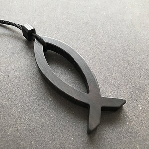 Jesus Fish, Christian Fish, Ebony Wood Pendant, Ichthus Necklace, Gift ...