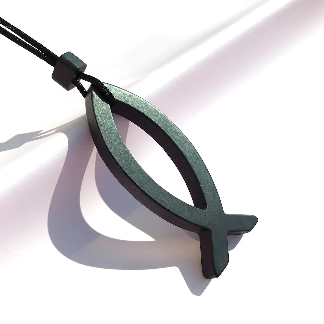 Jesus Fish, Christian Fish, Ebony Wood Pendant, Ichthus Necklace, Gift ...