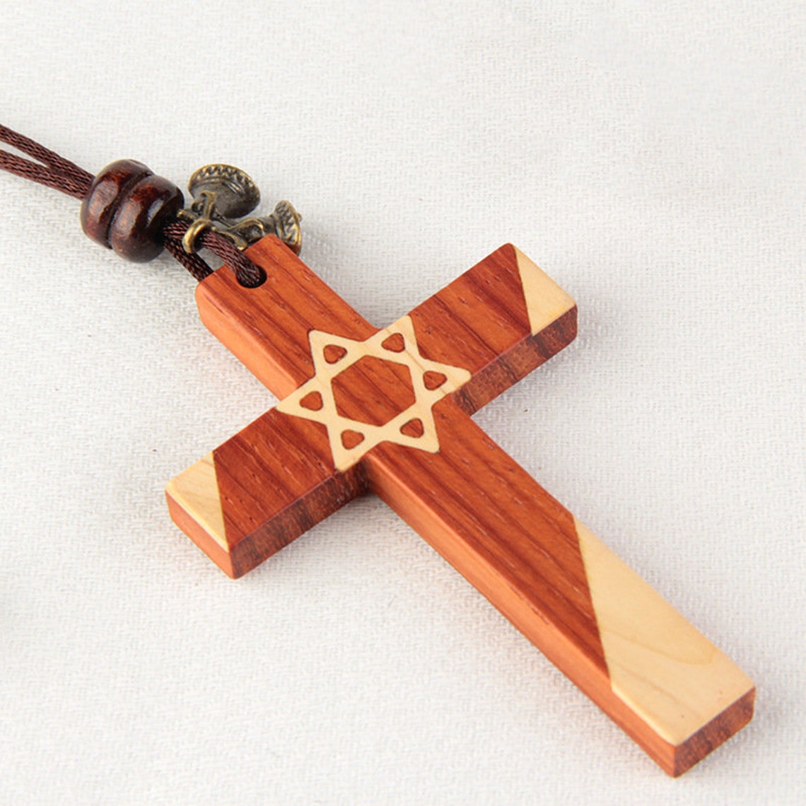 Rosewood & Cedar Cross Necklace With Star of David – Handcrafted Wooden ...