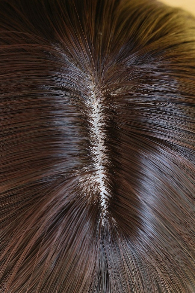 Toupee Women's Toupee Topper Clip in Hairpiece Bangs Brown Dark Brown ...