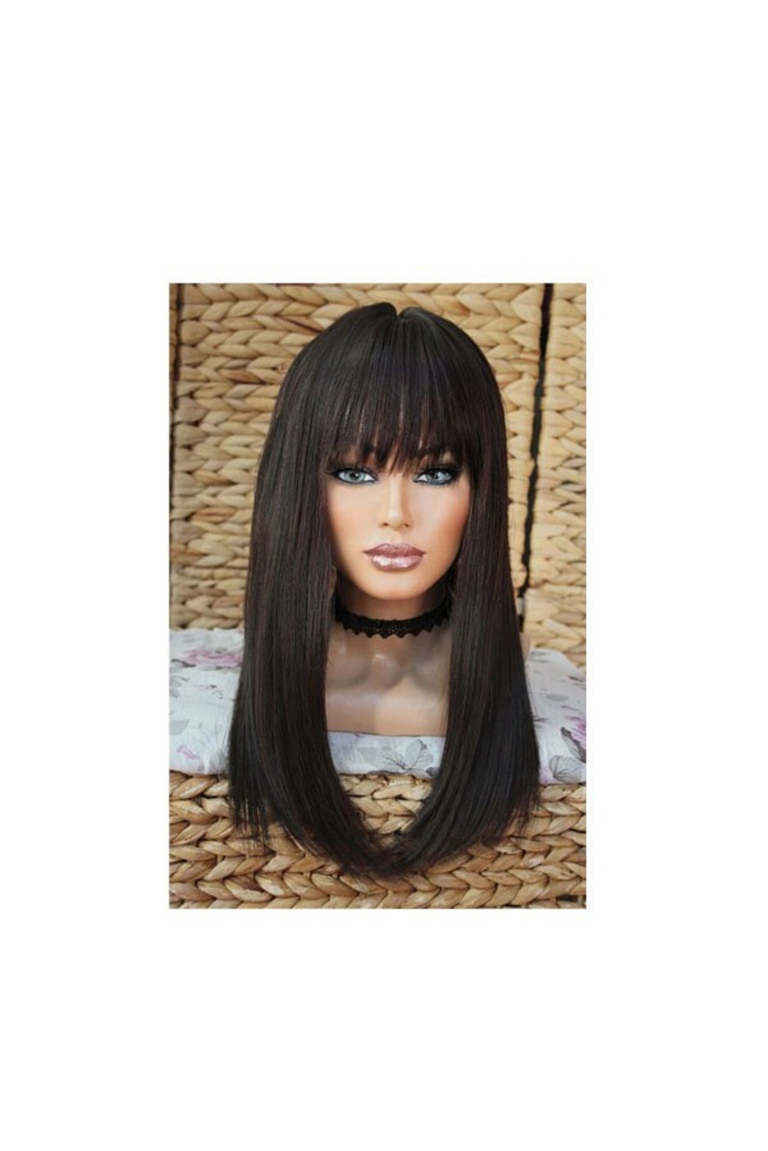 Toupee Woman Toupee Topper Clip in Hairpiece Bangs Brown Dark Brown ...