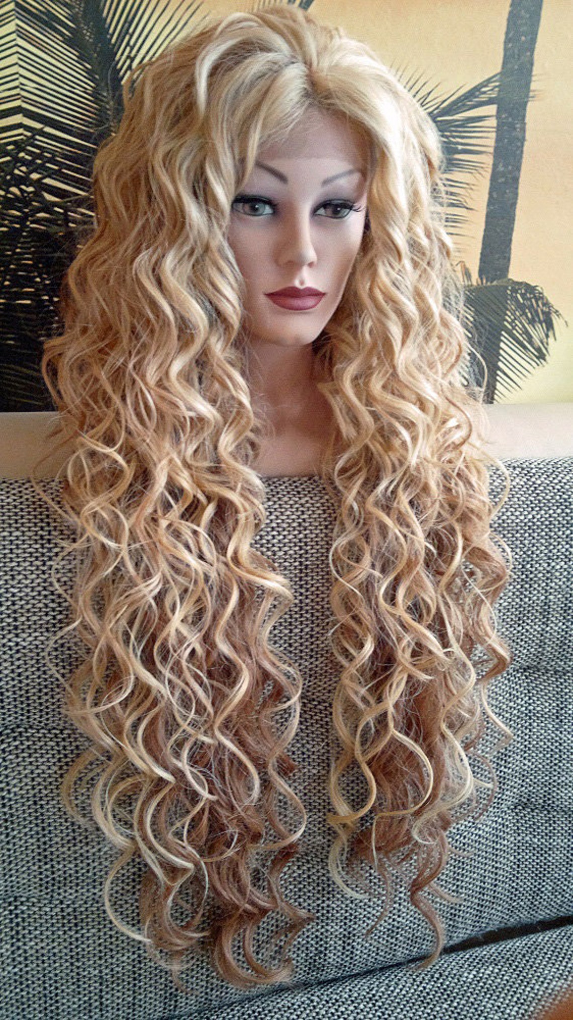 Wig Lace Wig Human Hair Mix Ombre Balayage Curled Curls Curly | Etsy