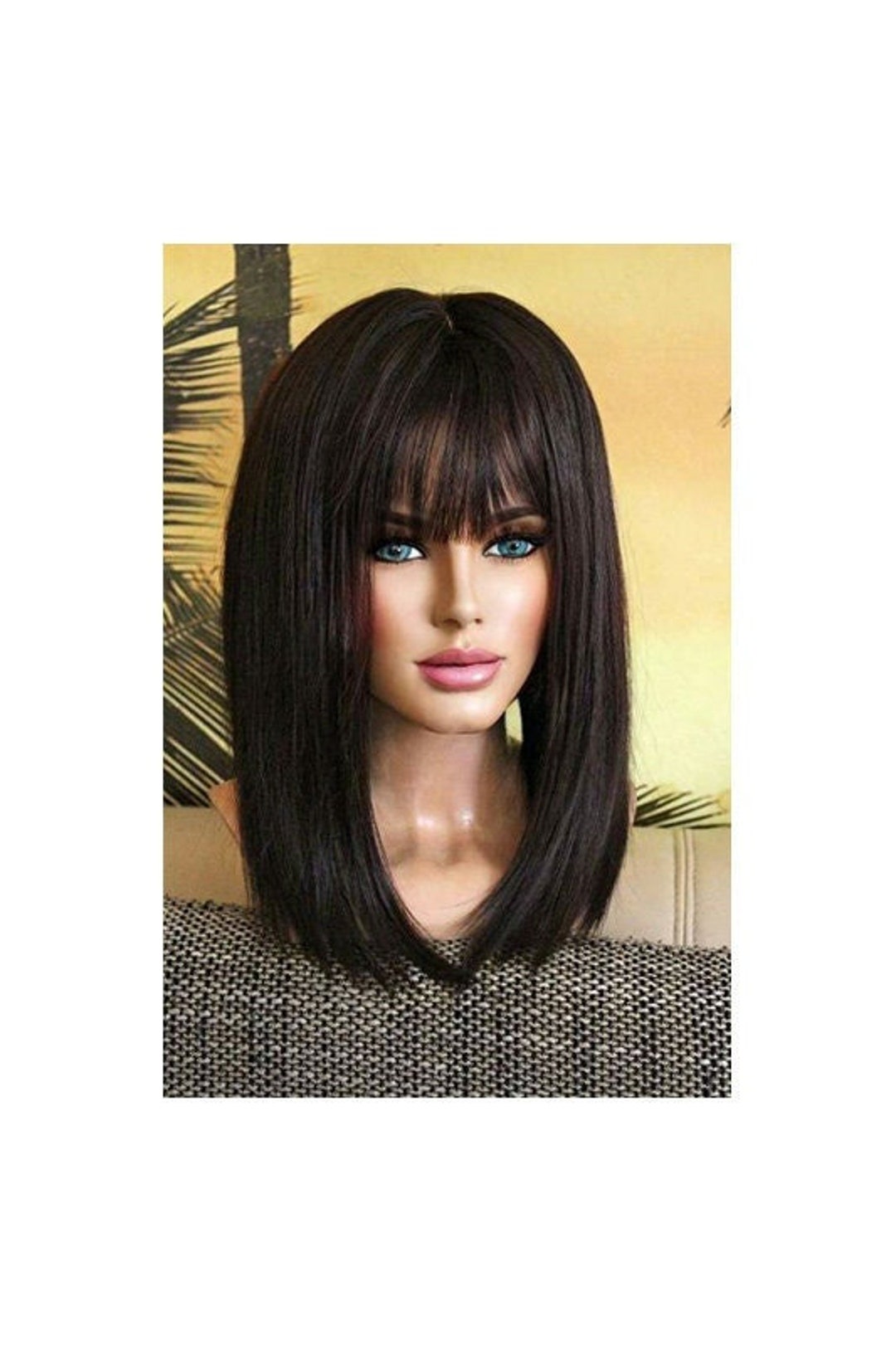 Toupee Women's Toupee Topper Clip in Hairpiece Bangs Brown Dark Brown ...