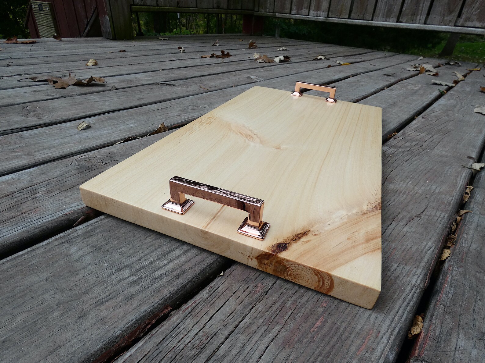 20" X 11" White Pine Serving Tray With Copper Handles - Etsy