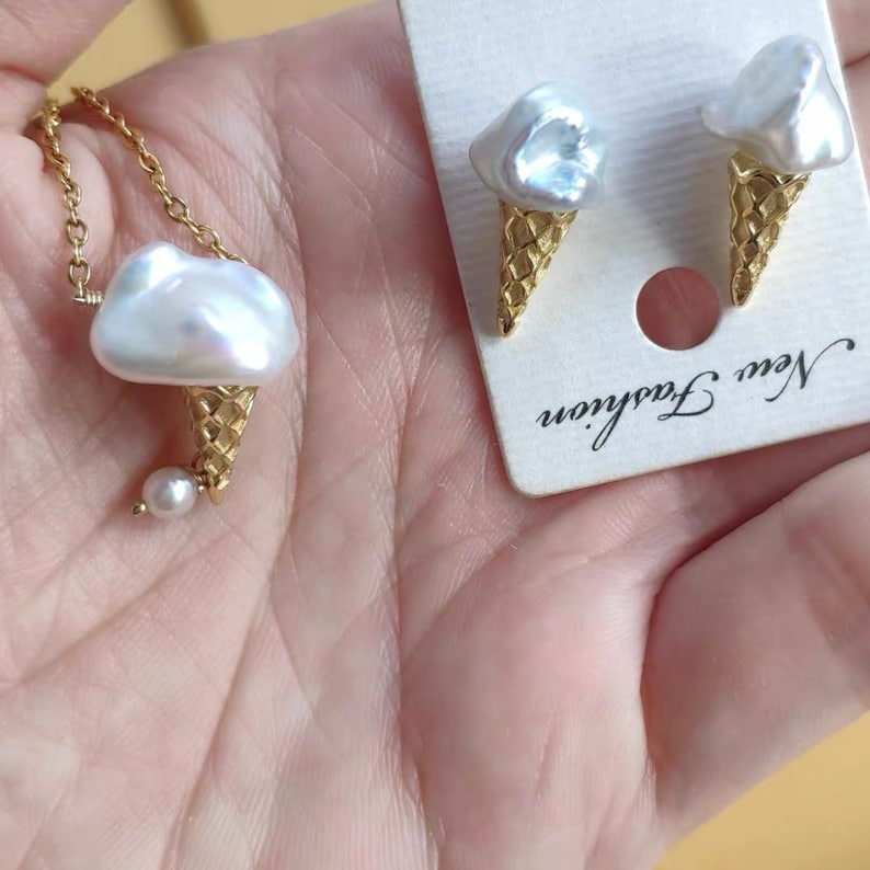 Inspired by ‘roman Holiday’, Ice Cream Natural Baroque Pearl Earrings ...