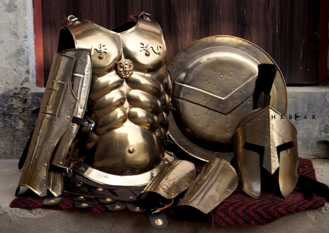 Full Muscle Spartan Armor Set: King Leonidas Medieval Greek Costume ...
