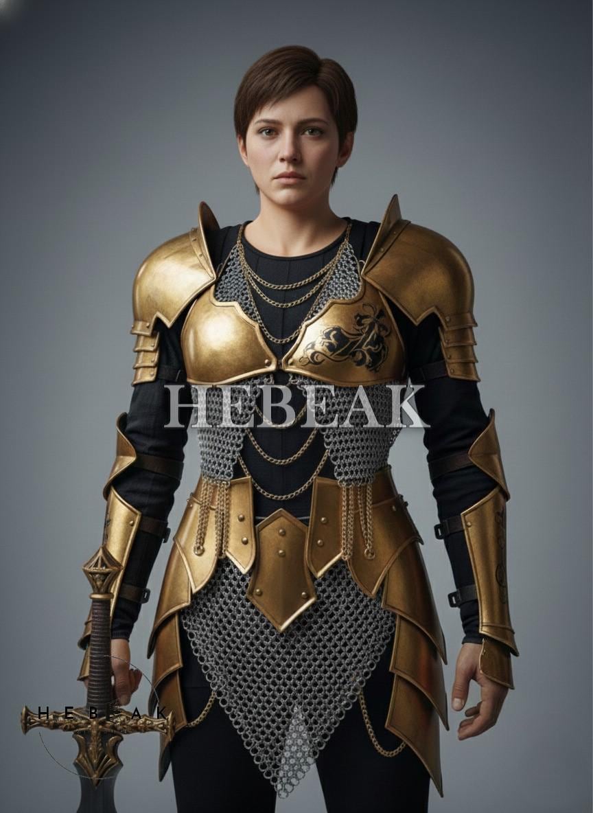 Golden Medieval Female Knight Armor Suit | Fantasy Lady Bra Armor Set ...