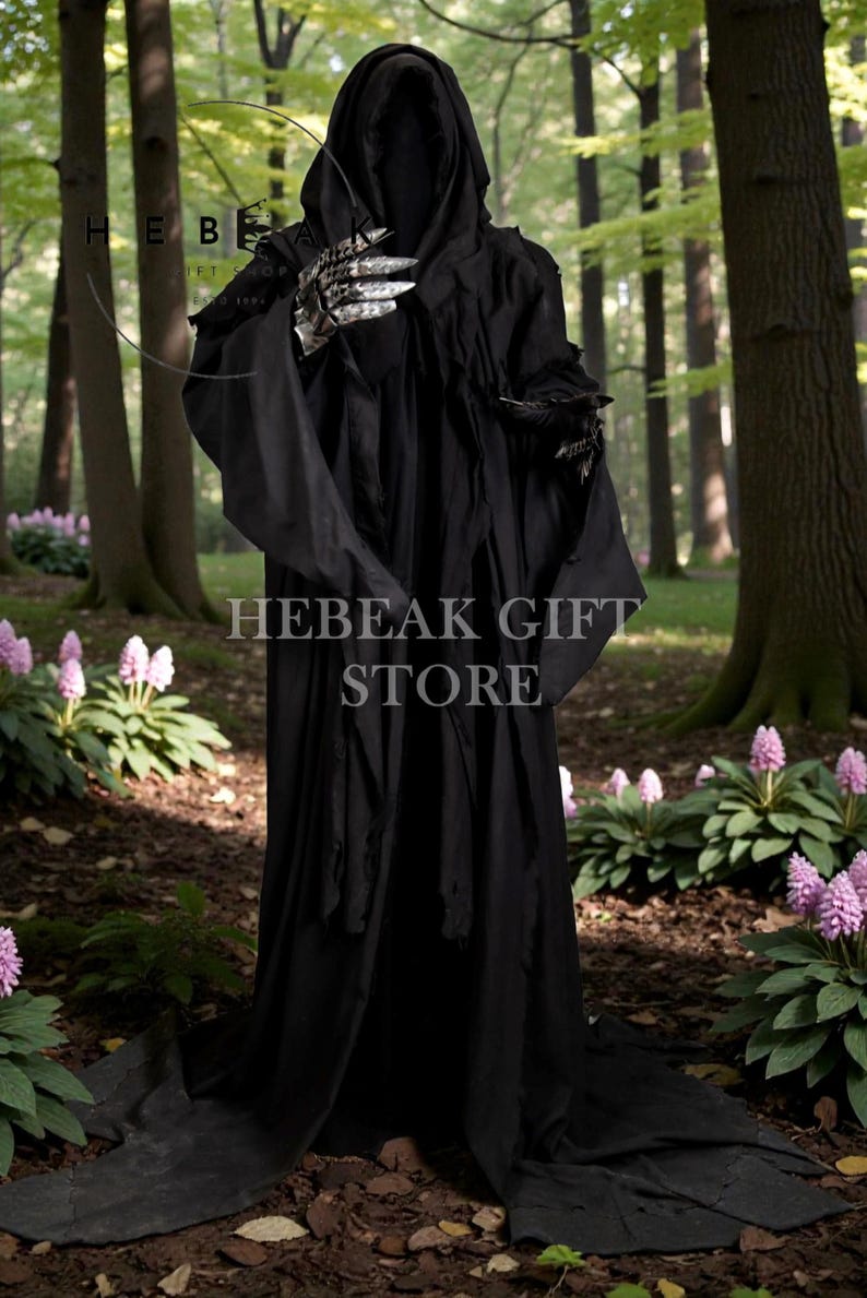 Black Nazgul Hooded Cloak Costume – Witch King Gauntlets, Horror ...