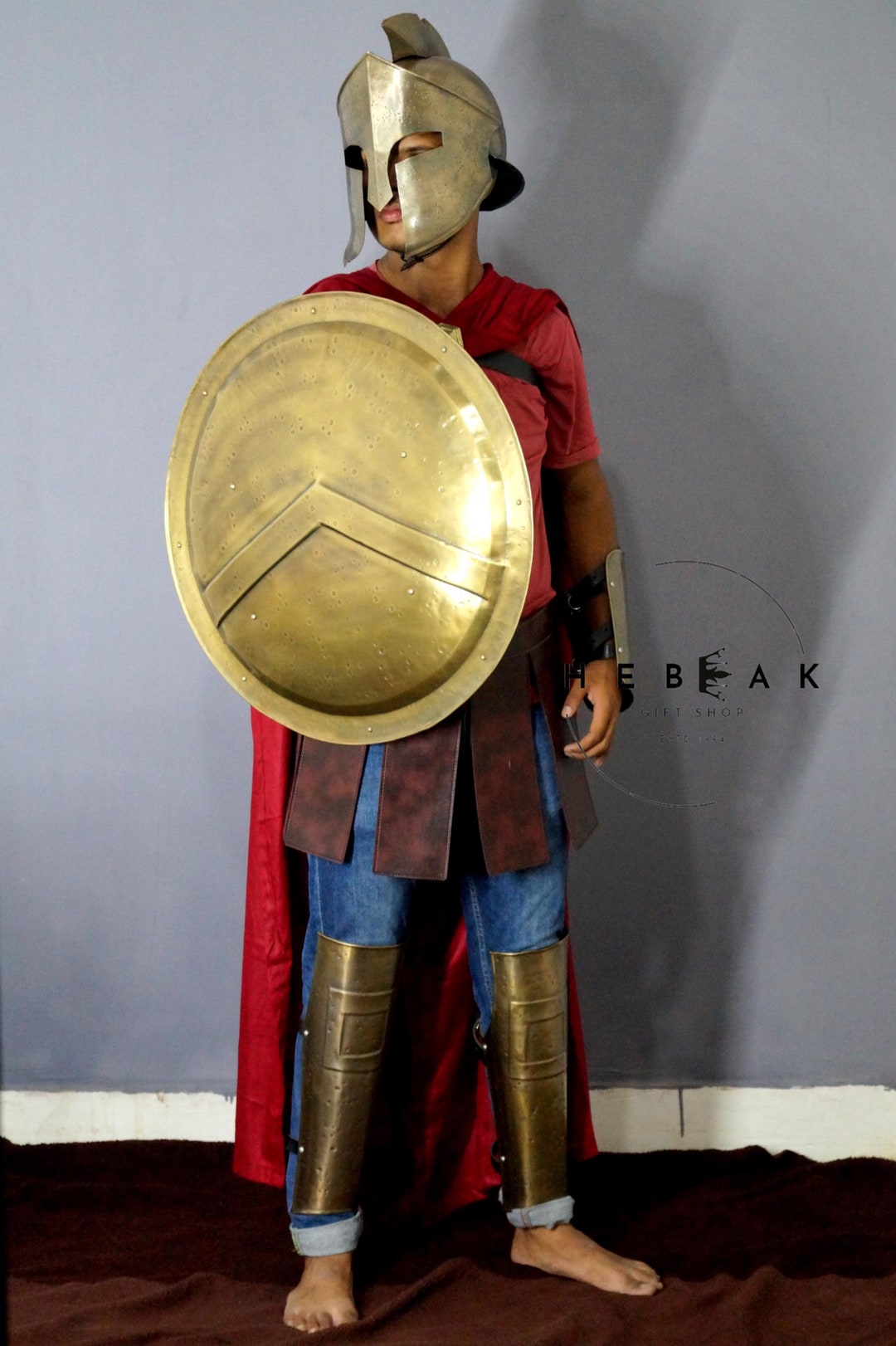 300 Warrior Spartan Costume: Full Suit, Helmet, Shield, Red Cloak - Etsy