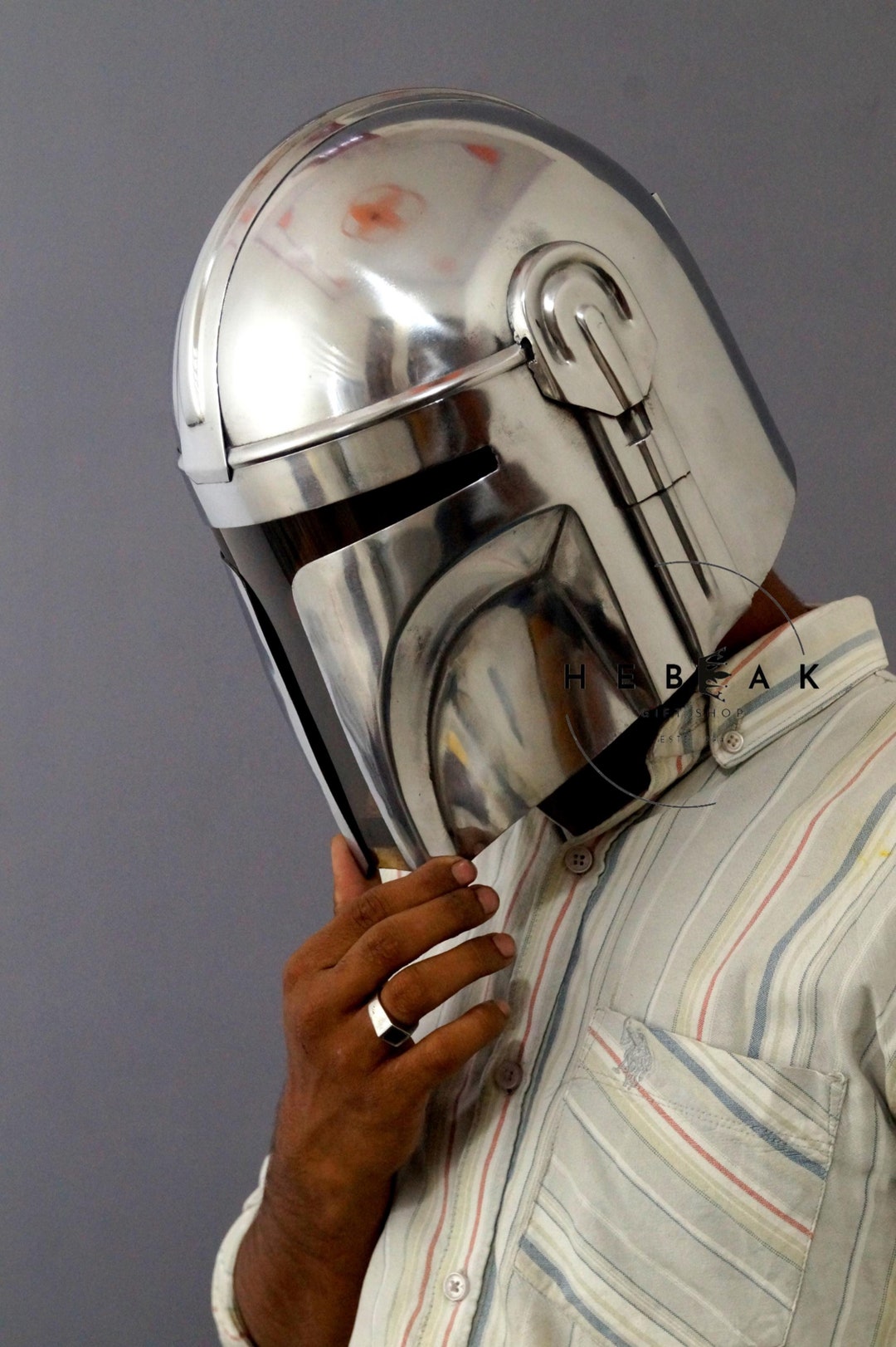 Silver Mandalorian Helmet Full Size Collectible Helmet for Star Wars ...