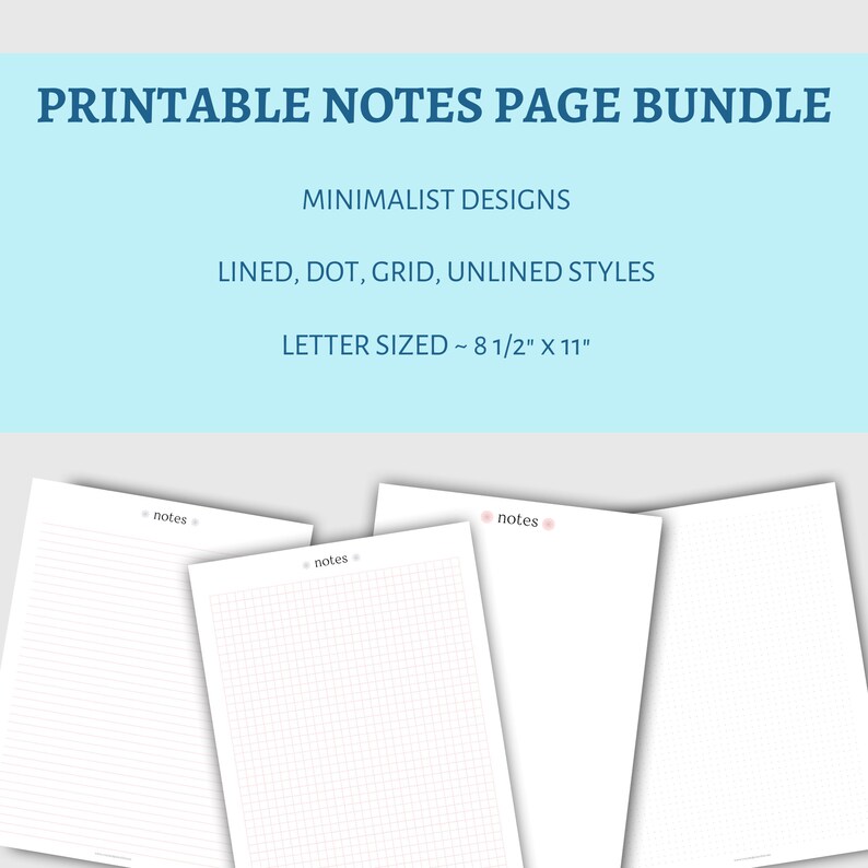 Printable Note Page Bundle / Lined Note Paper / Minimalist Printable ...